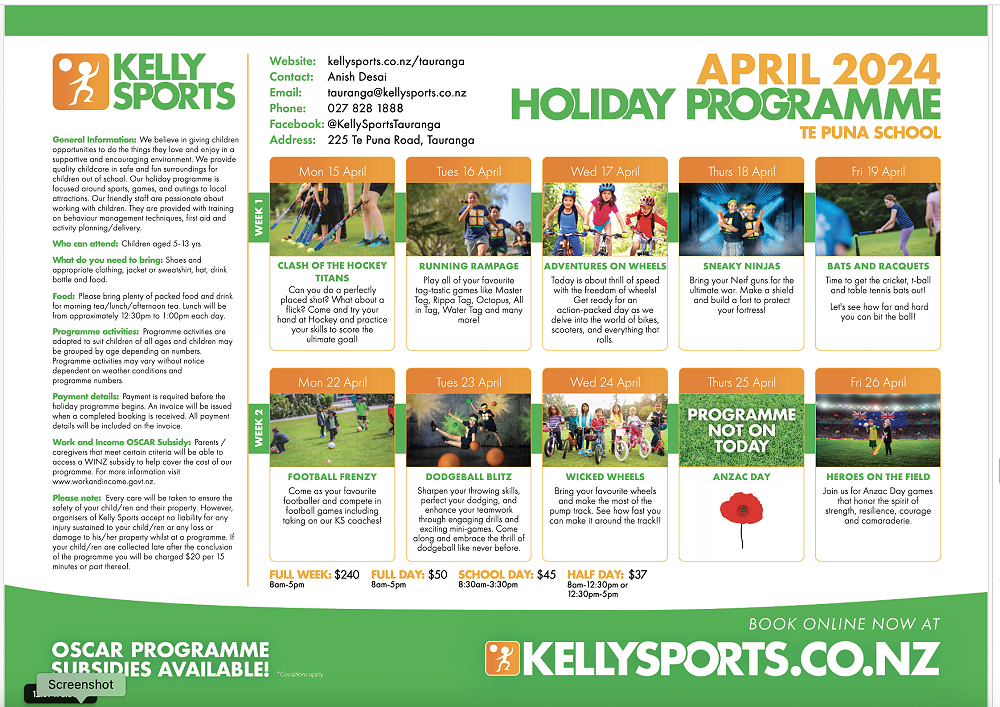 Kelly Sports Holiday Programme - Te Puna — Mini -Newsletter, Term 1 ...