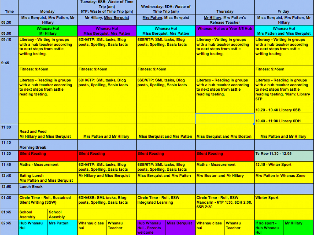 Year 6 Timetable: Week 5
