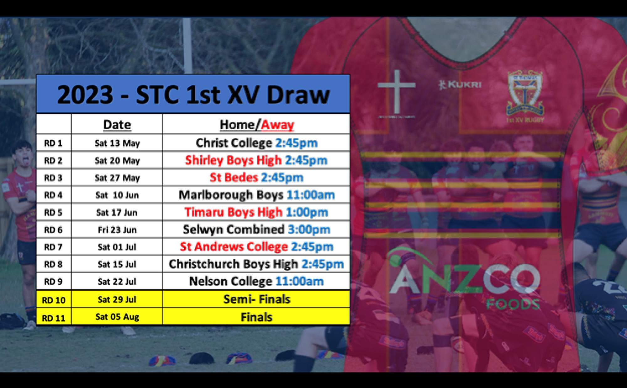 1st XV Draw 2023