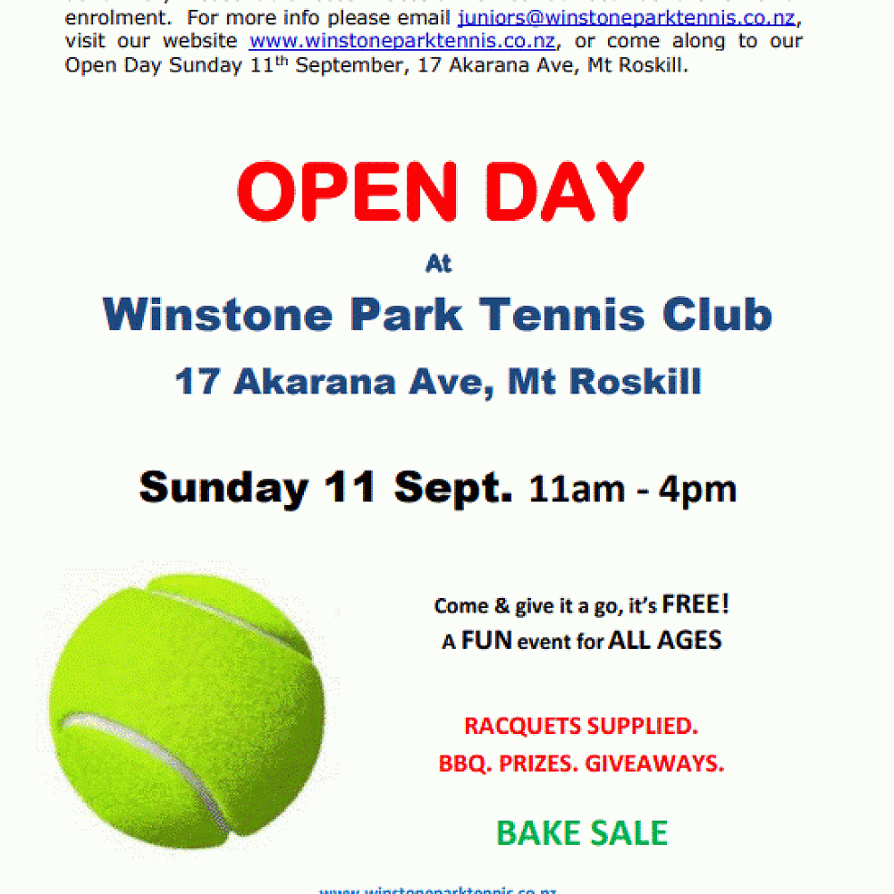 Winstone Park Tennis Club - Open Day — Term 3 2022 - News Bulletin