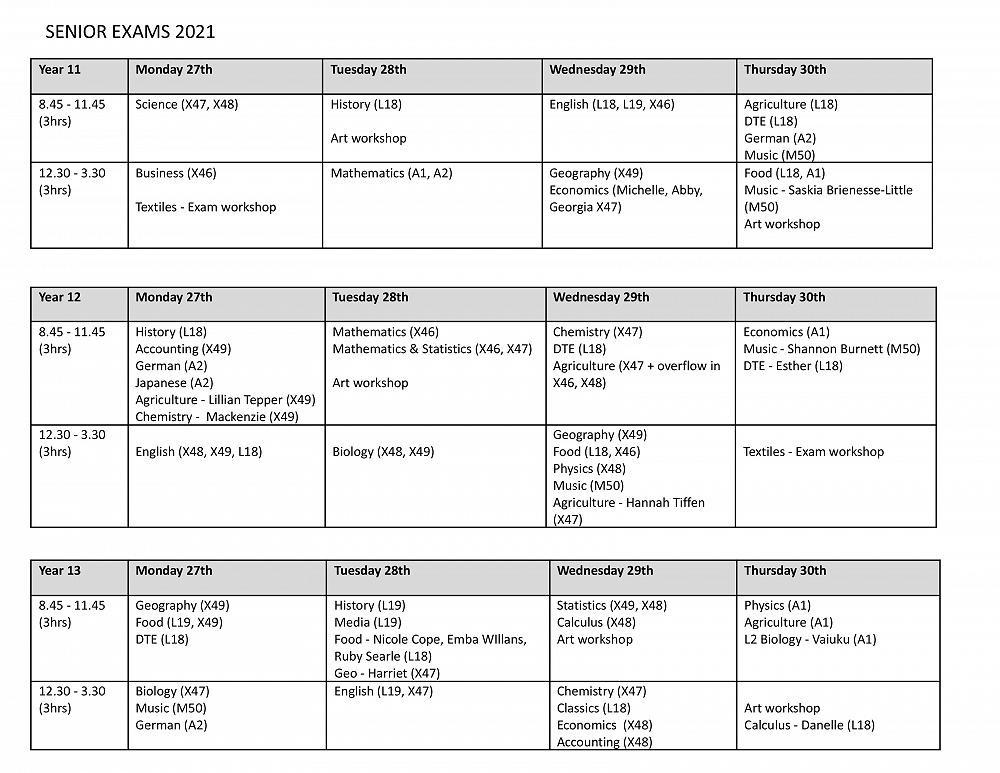 Senior Exam Timetable