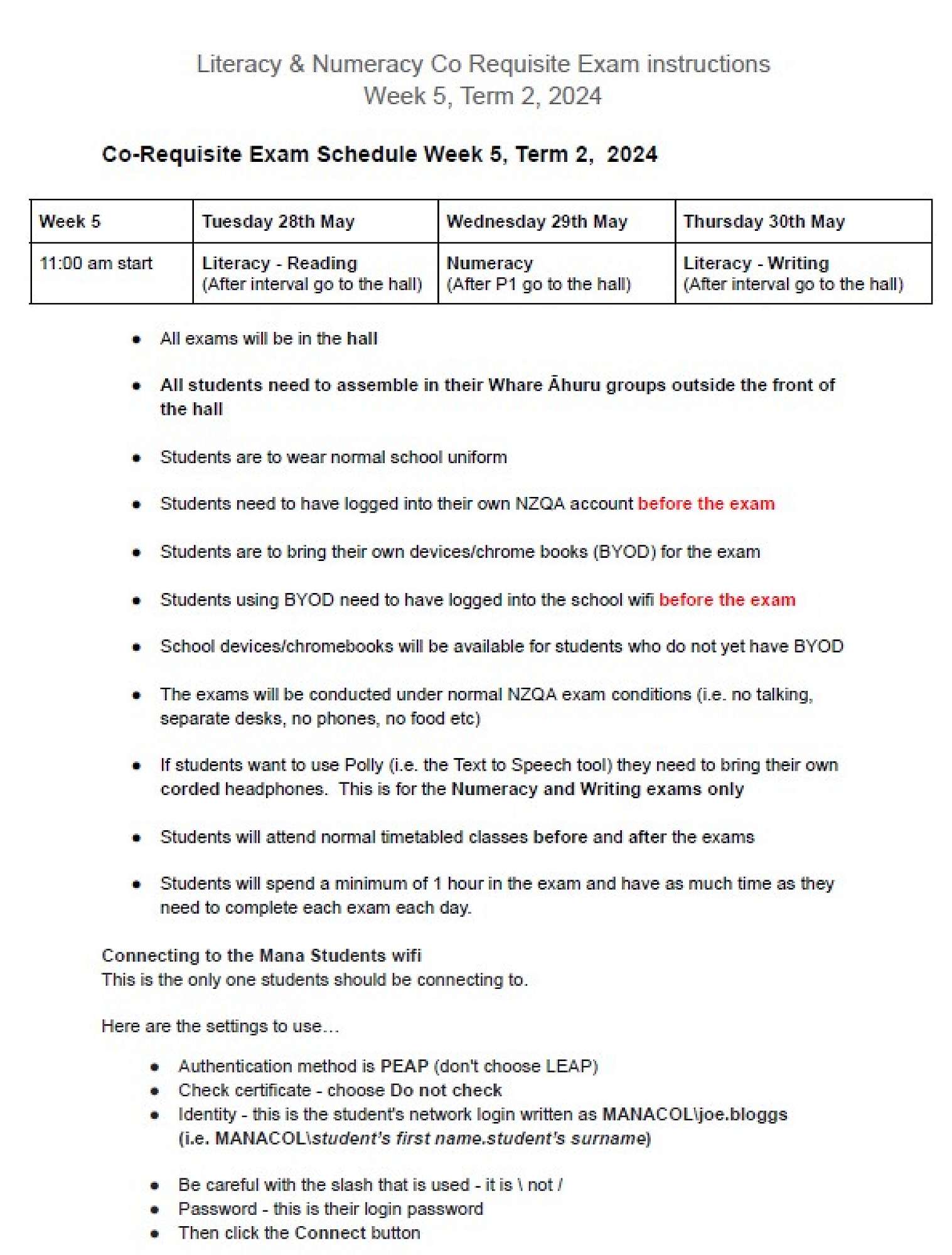 Literacy & Numeracy Co Requisite Exam instructions Week 5, Term 2, 2024 ...