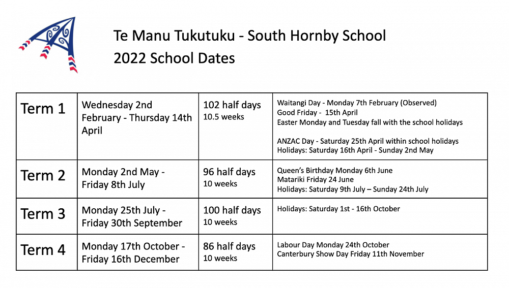 SCHOOL DATES FOR 2022