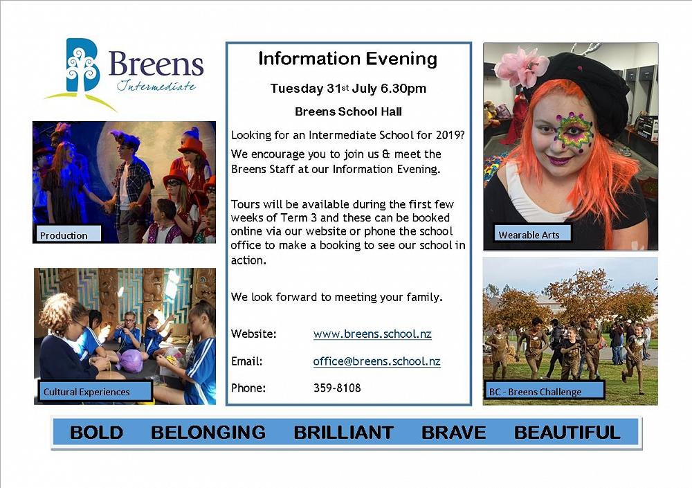 Breens Intermediate Information Evening