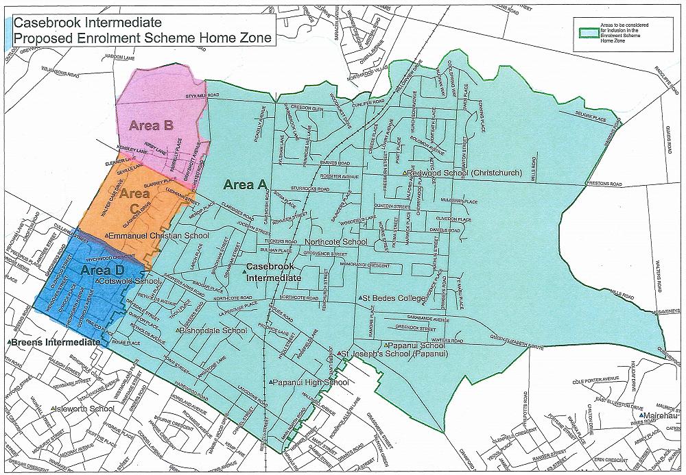 Proposed Enrolment Zone For Casebrook Intermediate