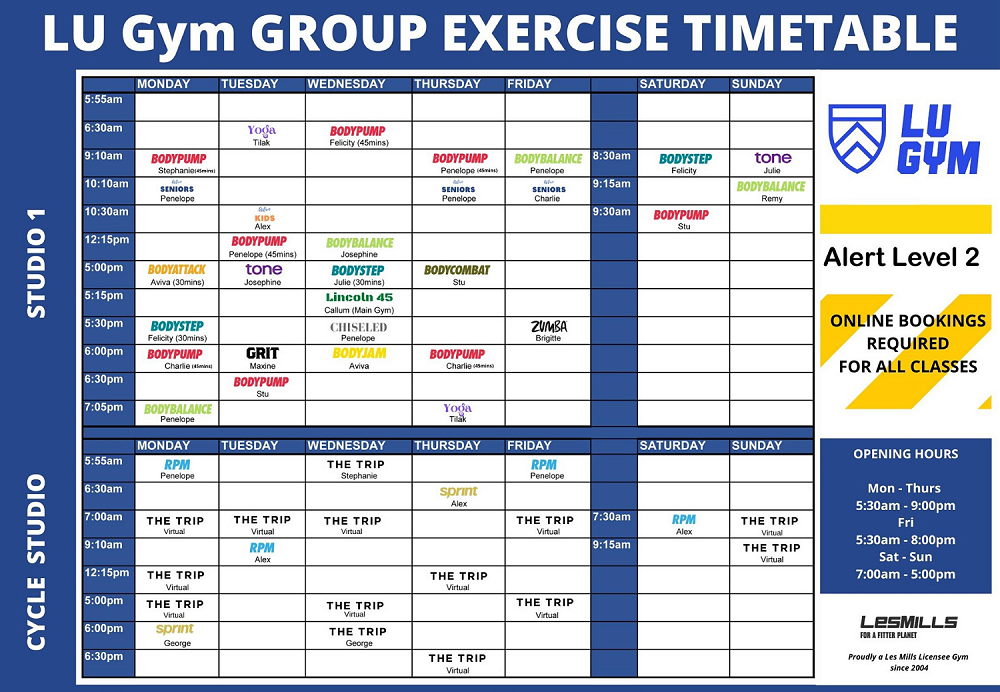 Level 2 Group Exercise Timetable