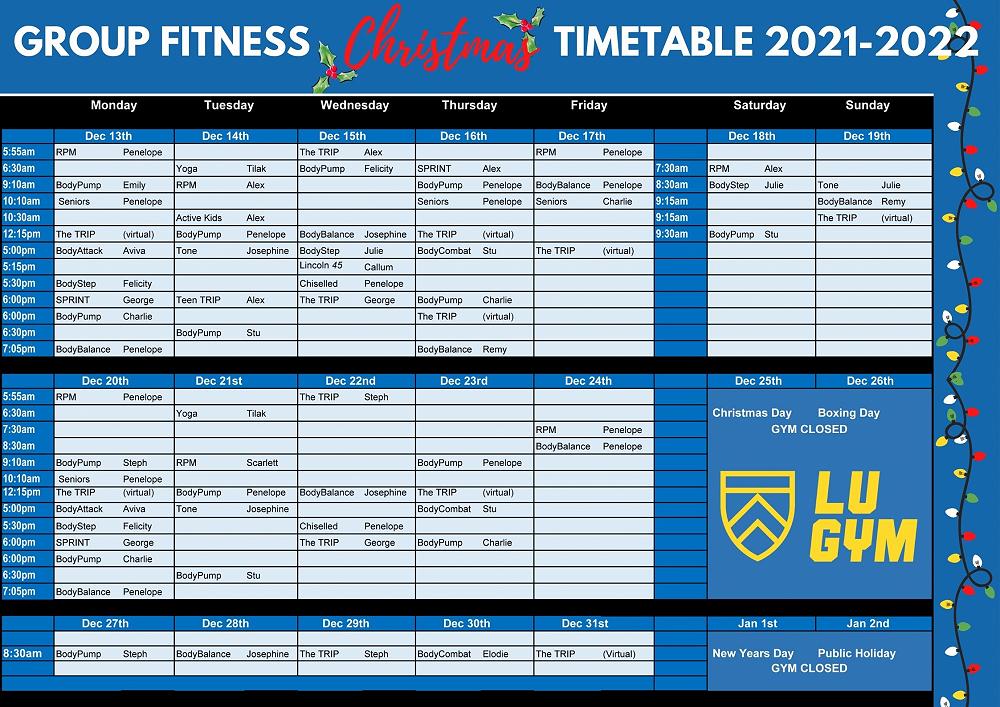 GROUP FITNESS TIMETABLE