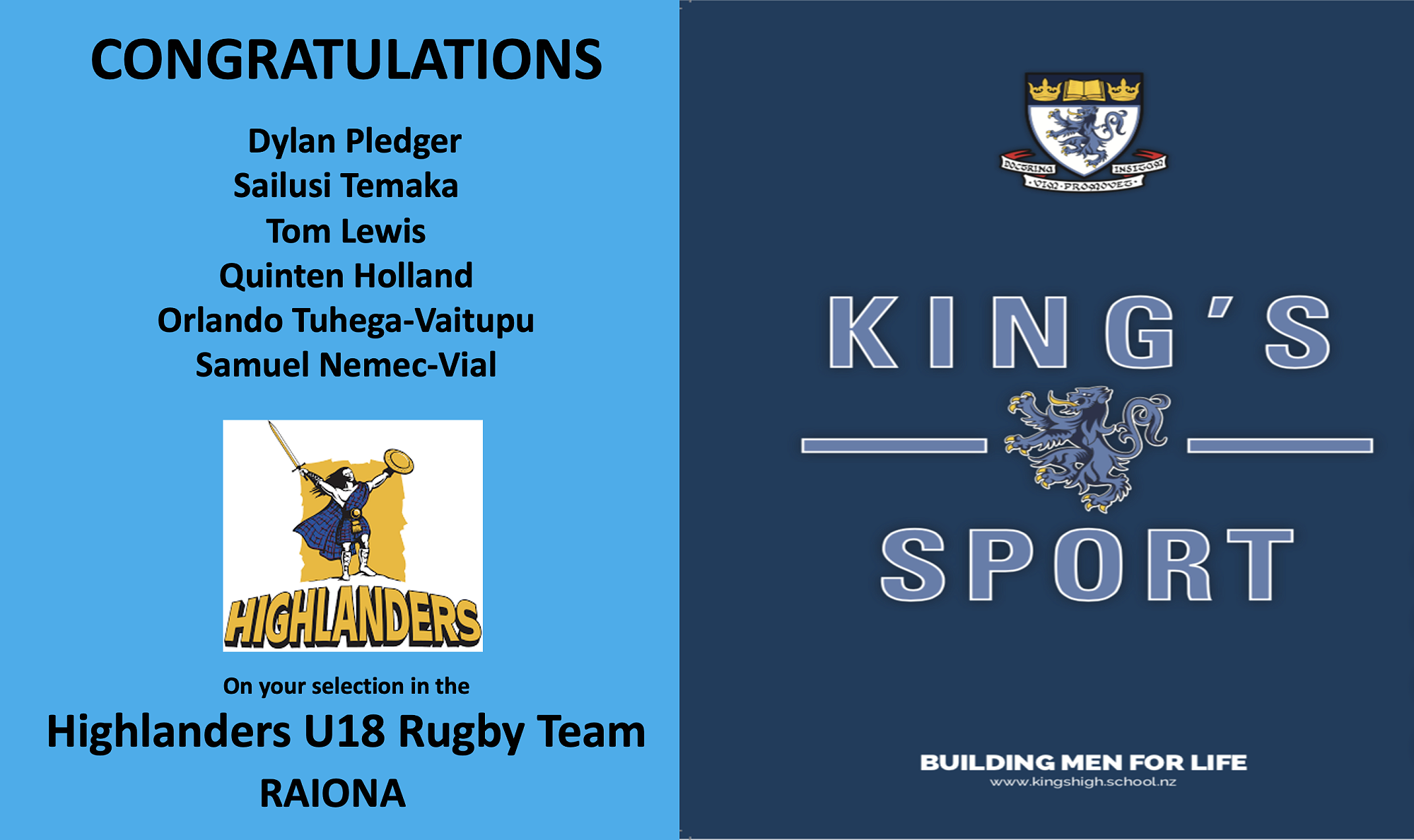Congratulations to these six fine young men selected to the Highlanders ...