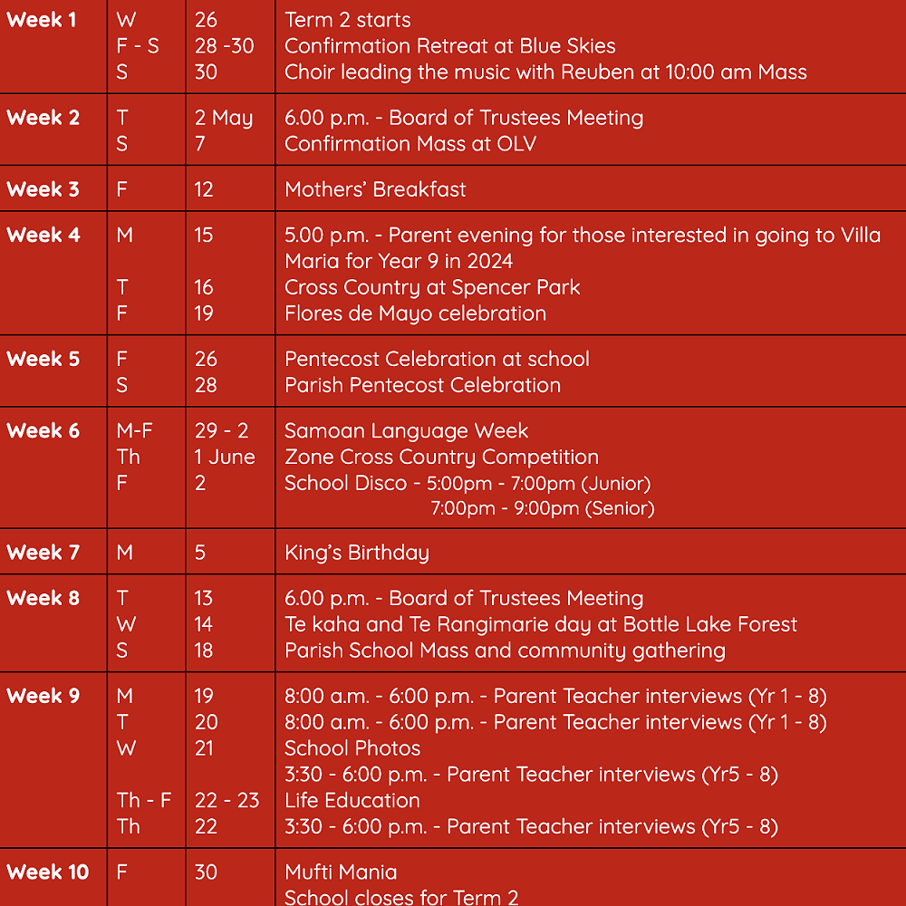 Term 2 dates for your diaries