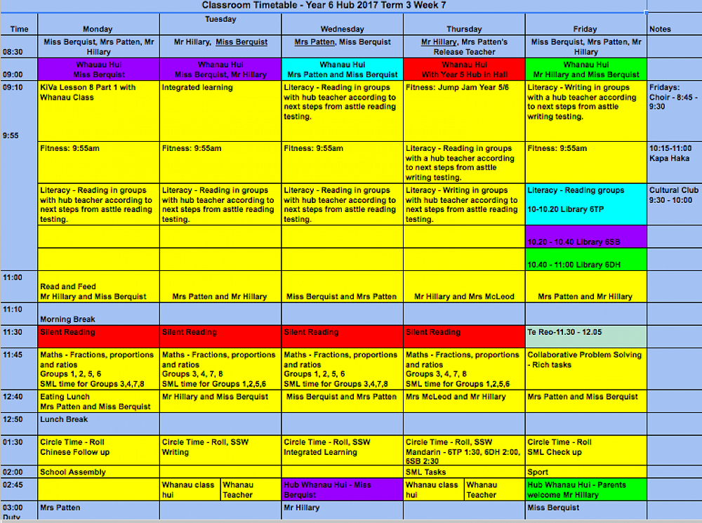 Year 6 Hub Timetable