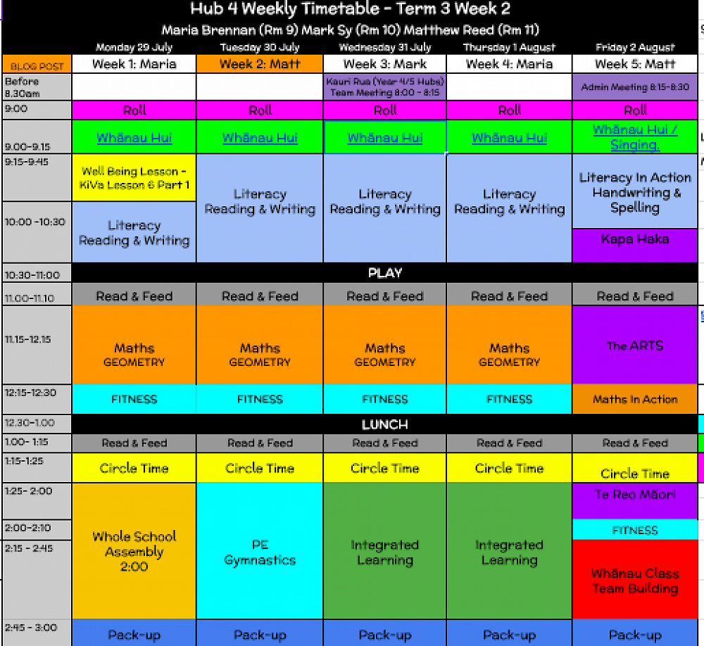 Hub 4 Week 2 Term 3 Timetable — Year 4 Hub Blog