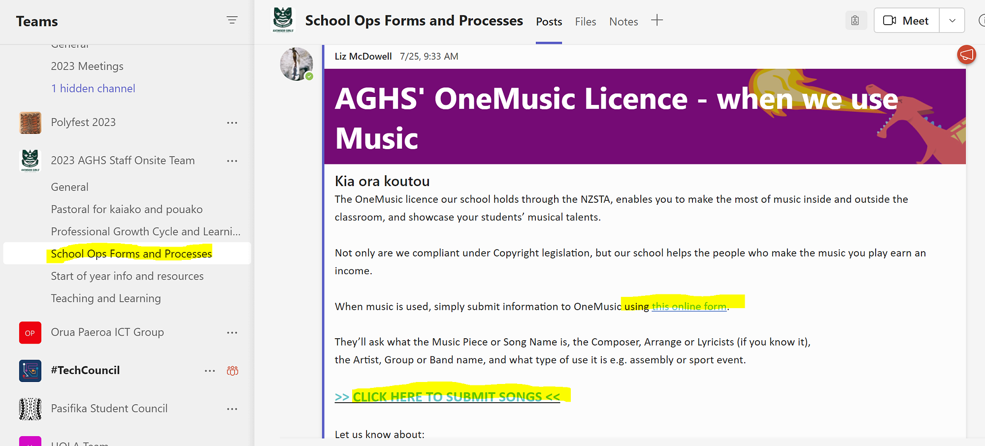 AGHS' OneMusic Licence