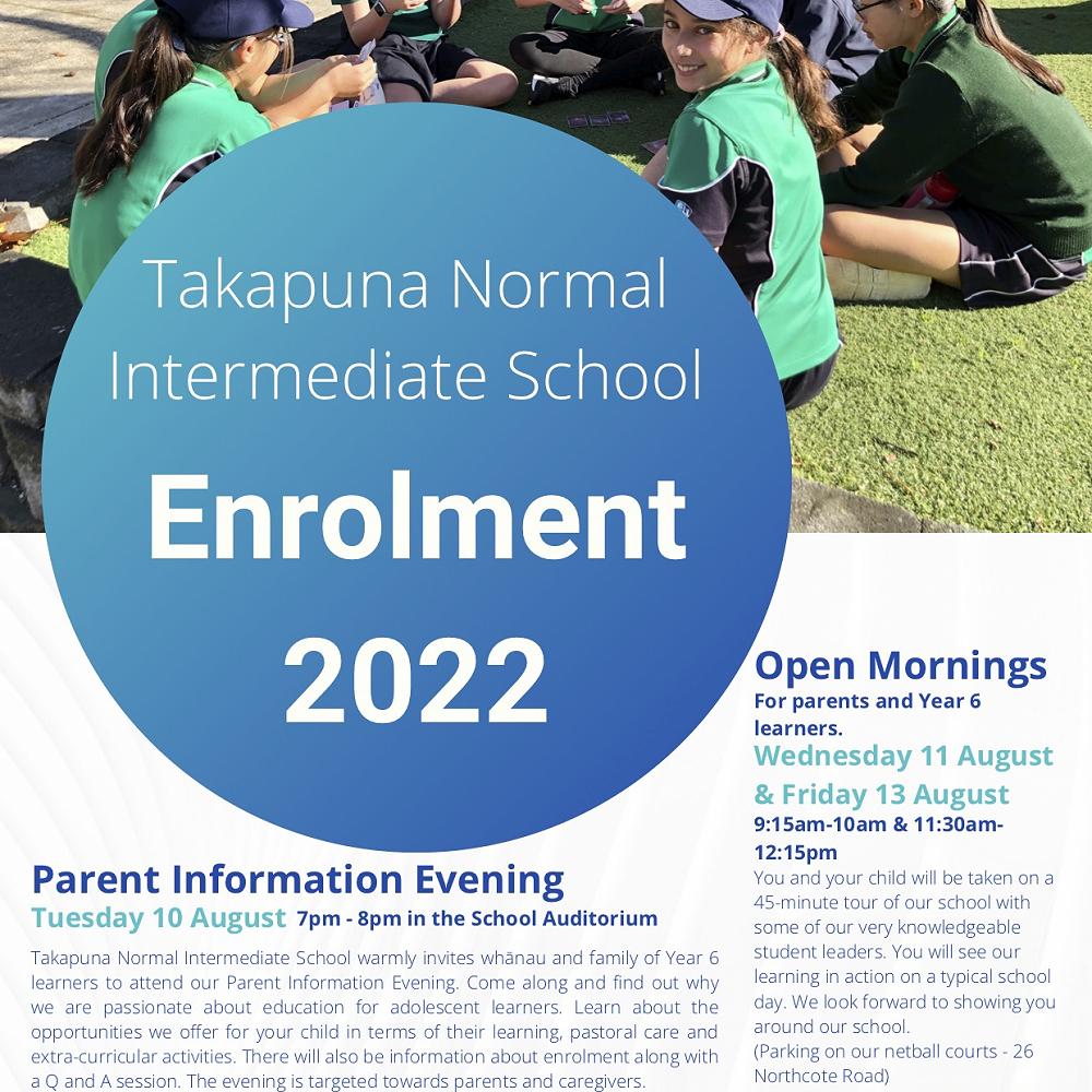 Takapuna Normal Intermediate School - Enrolments for 2022 — Newsletter ...