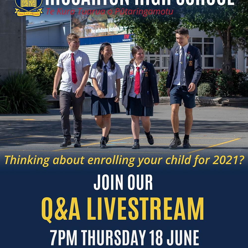 Riccarton High School Q&A Livestream