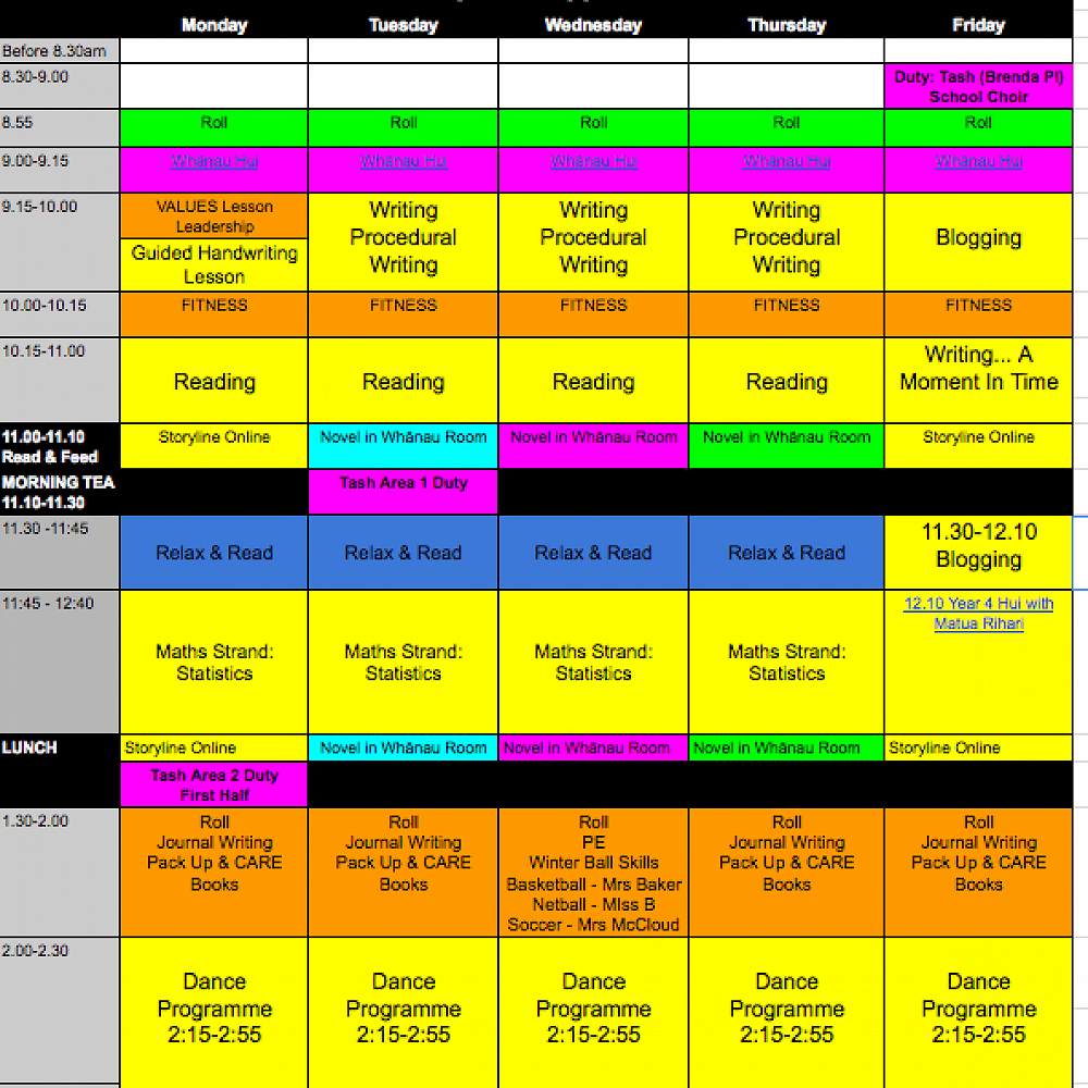 Term 2 Week 4 Year 4 Timetable