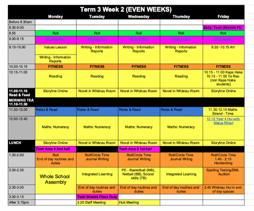 Week 2 Term 3 Timetable