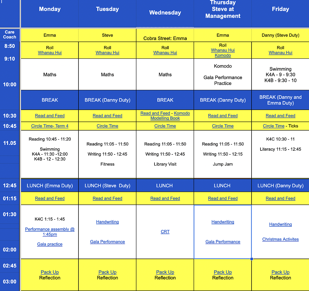 Term 4 week 8 Timetable