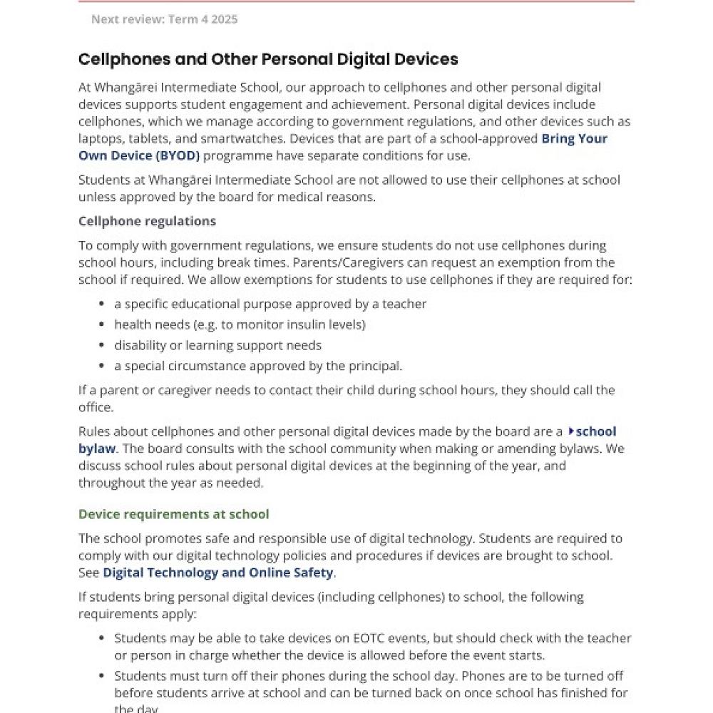 WIS Cellphone and Other Personal Digital Devices Policy