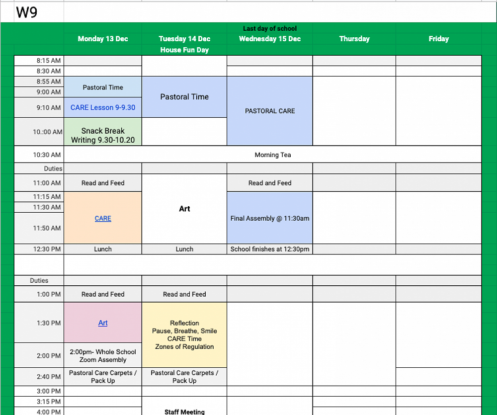 The last week of school! What is happening in Week 9?