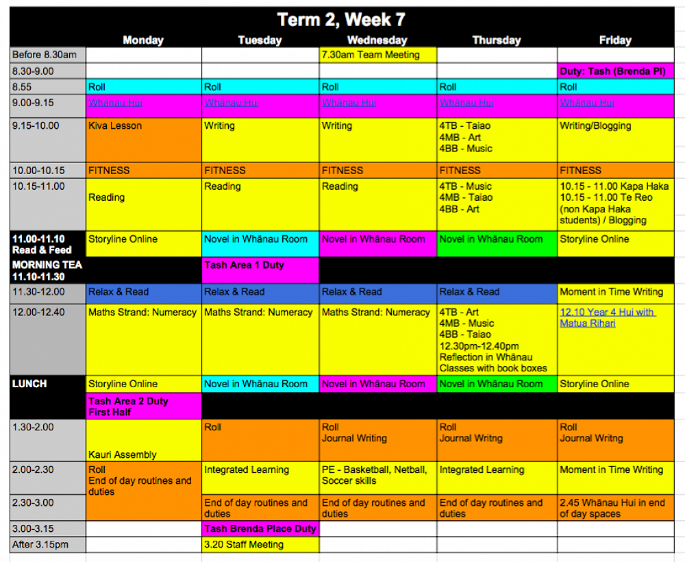 Year 4 Week 7 Timetable