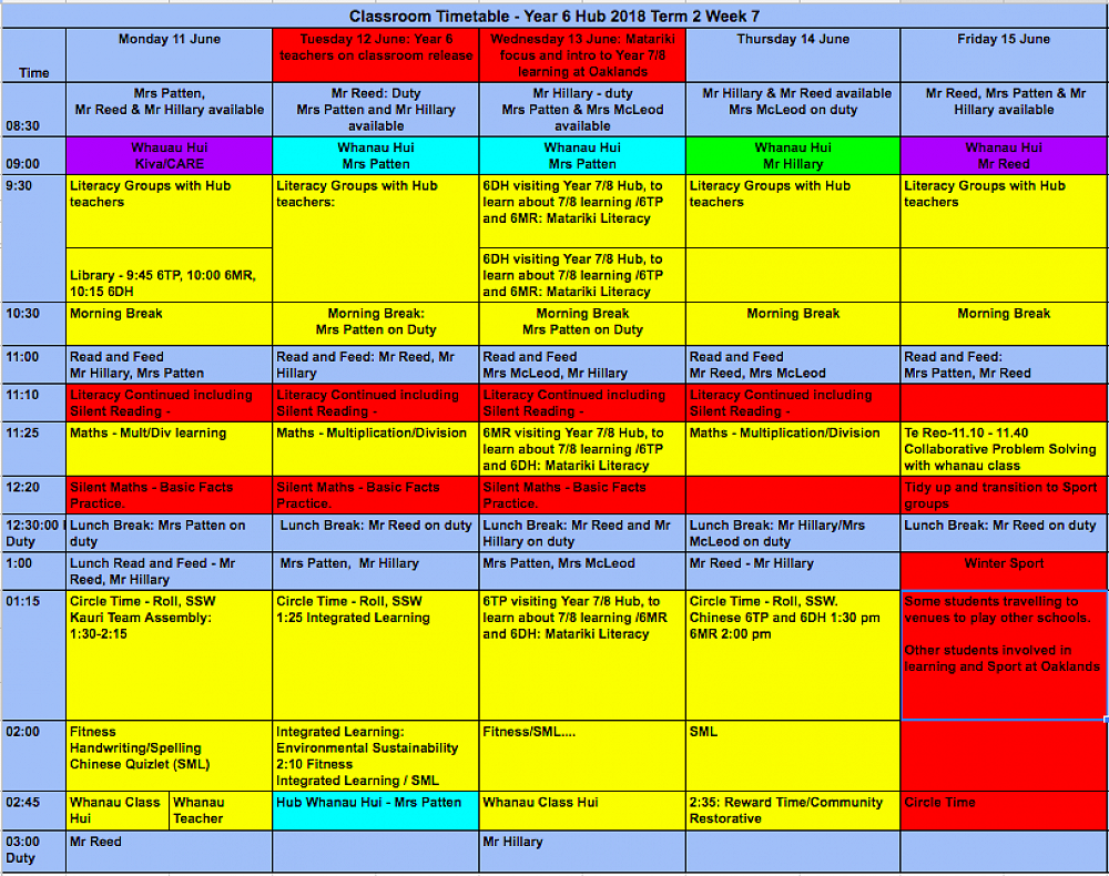 Year 6 timetable: Week 7 (June 11-15)