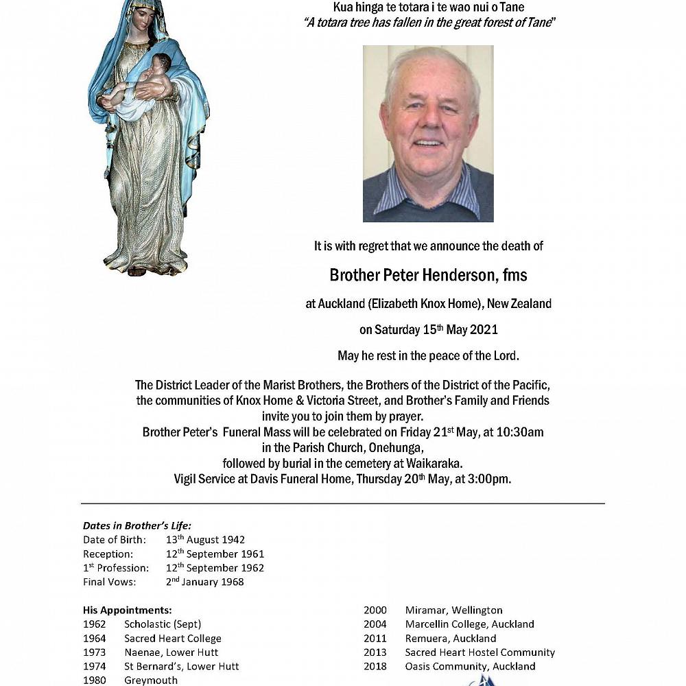 Obituary - Brother Peter Henderson — Term Two, Week Three - School ...