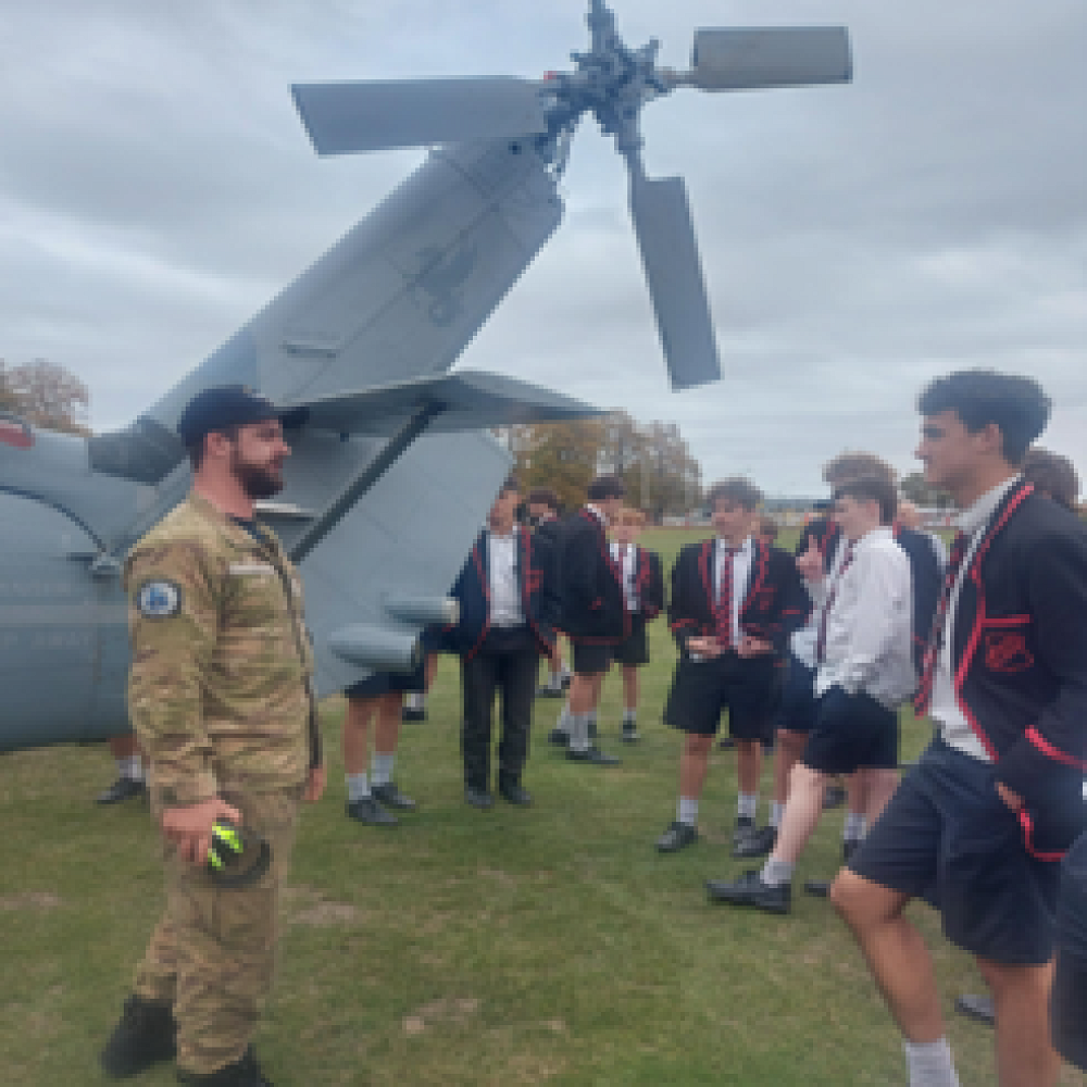 Chopper touches down on front field