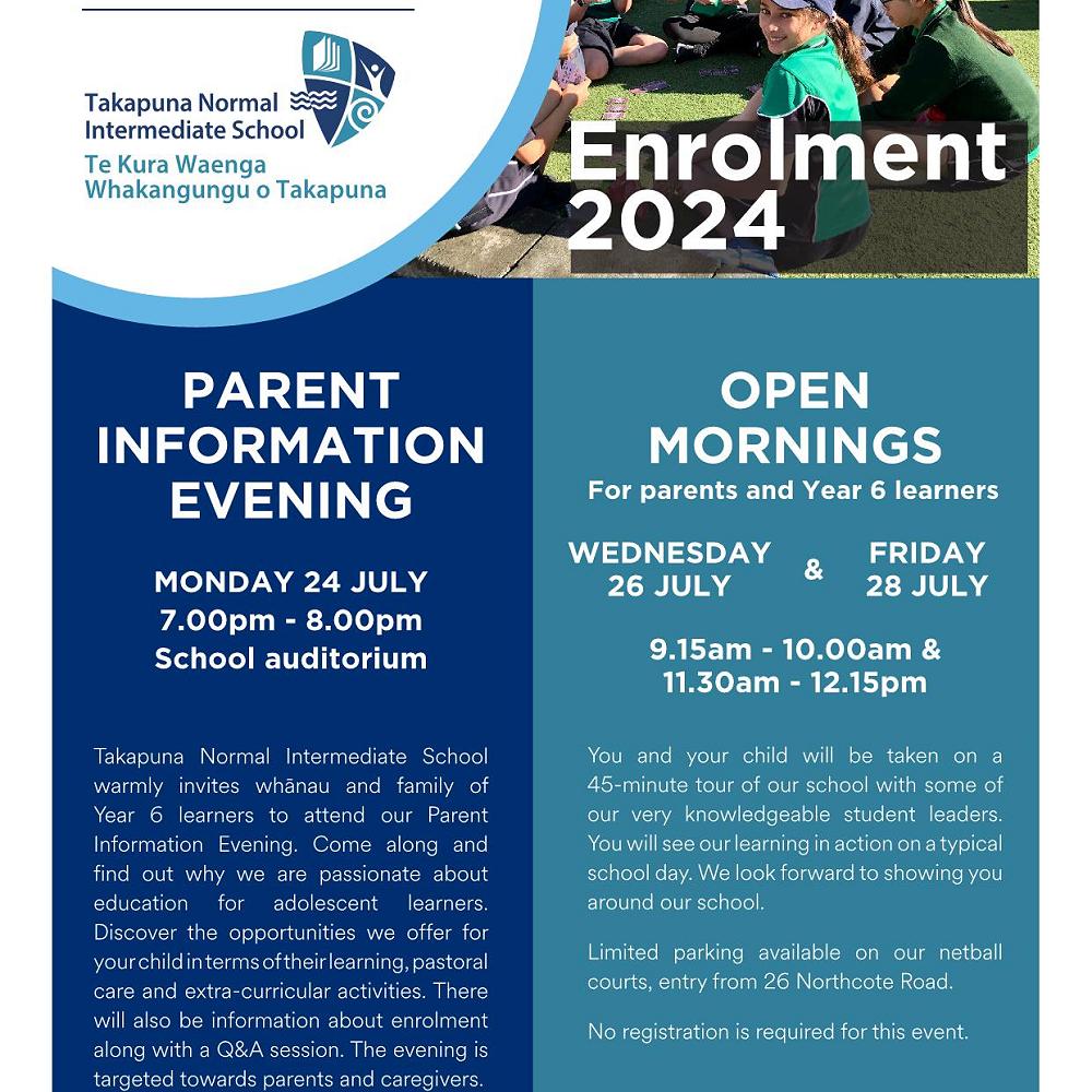 Takapuna Normal Intermediate School - Enrolments for 2024 Information ...