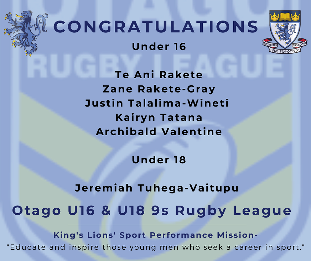 Six King's men selected for Otago Rugby League sides — King's Week