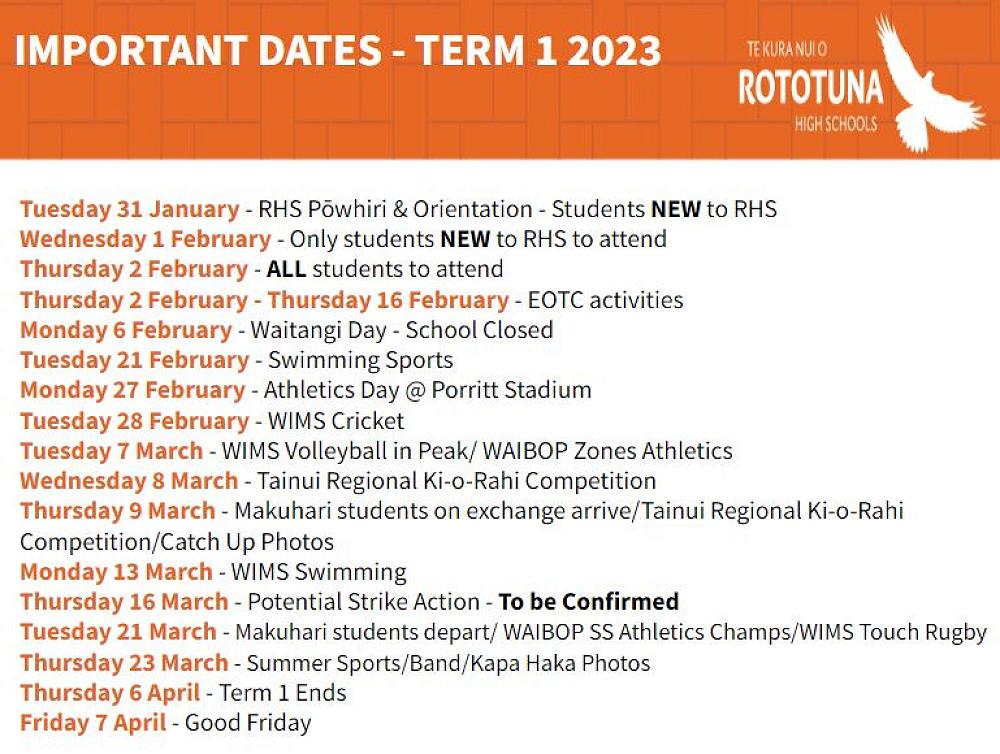 Important Dates Term 1 2023 — RJHS Newsletter - Term 1, Issue 3