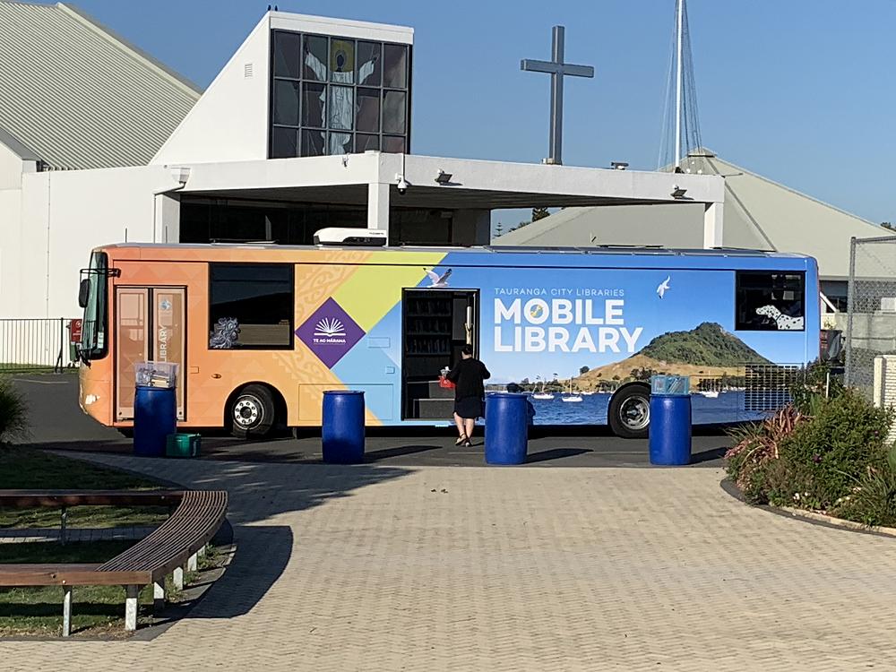 The brand new Tauranga City Library bus arrived on Wednesday.