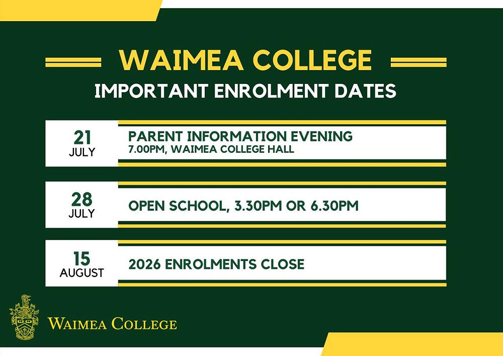 Waimea College Parents Information Evening & Open Day/Evening