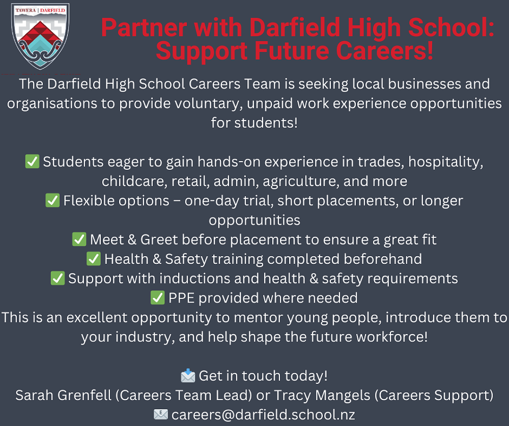 Darfield High School Work Experience Programme. — DHS Dispatch, 28 ...