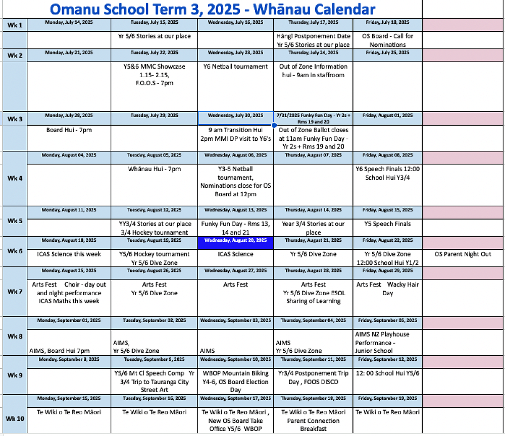 Term 3, 2025 - Whānau Calendar — Week 2, Term 2, 2025 Newsletter