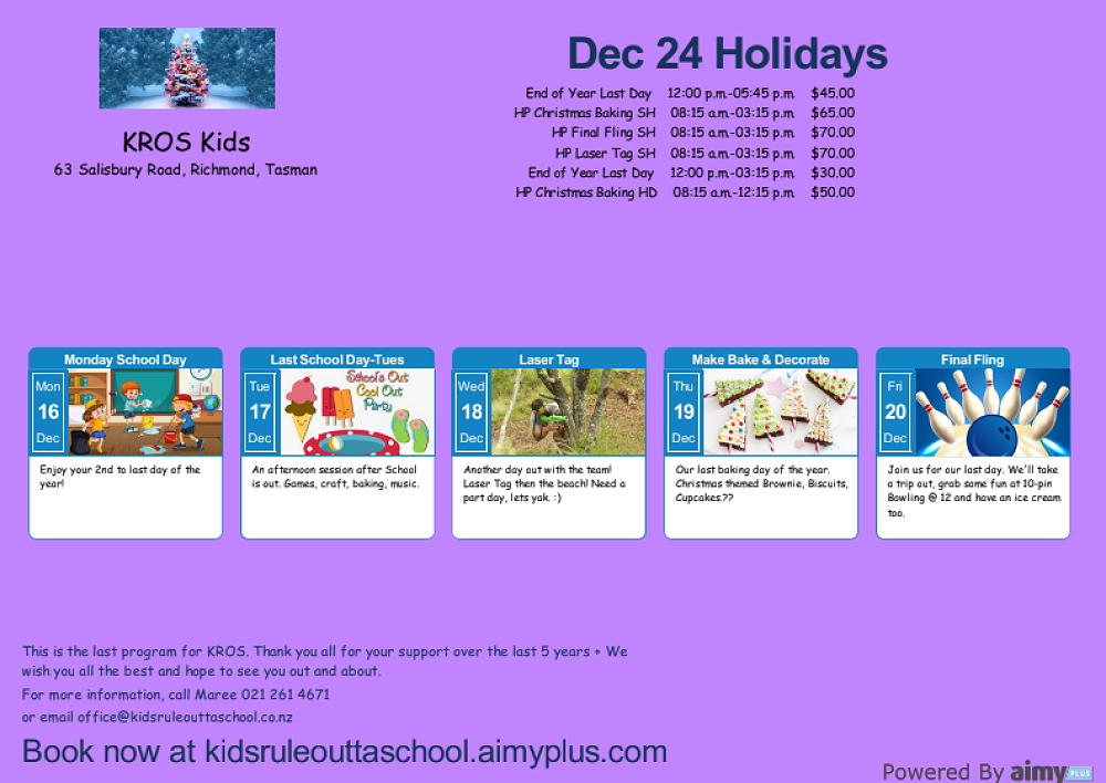KROS December Holiday Program — Newsletter 19; 14th December 2024