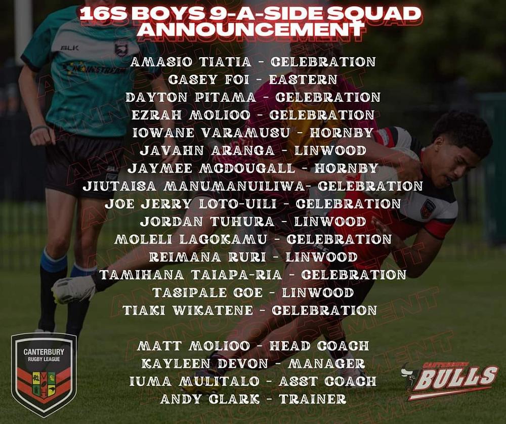 Canterbury U16s Boys 9 a side squad