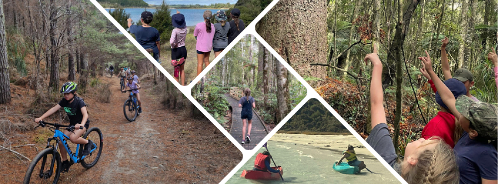 Te Whānau o Waiarohia Year 7s at Kai Iwi Lakes school camp having a ...