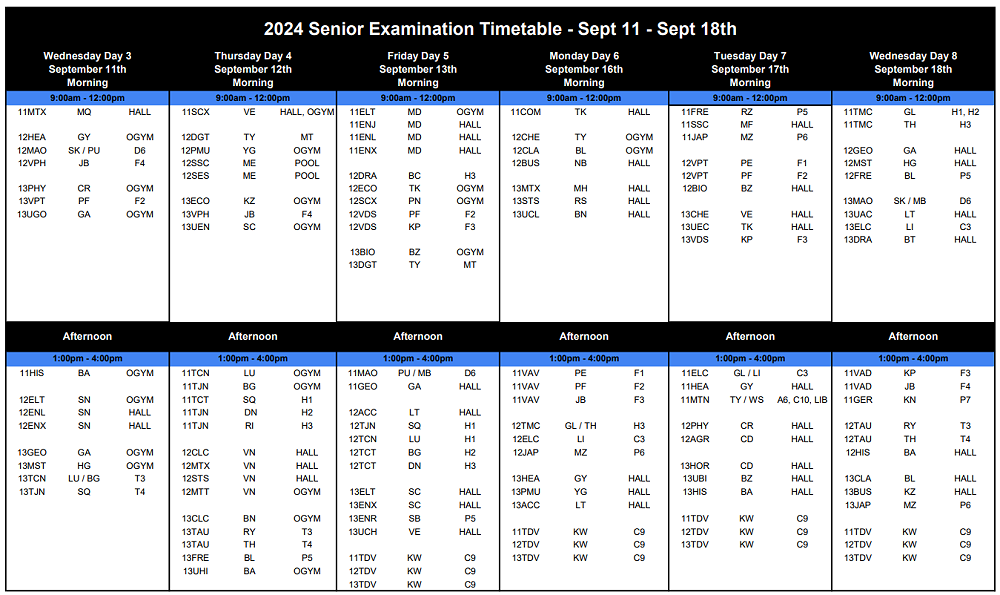 PNBHS Senior Examinations — PNBHS Weekly Update: Term 3, Week 8