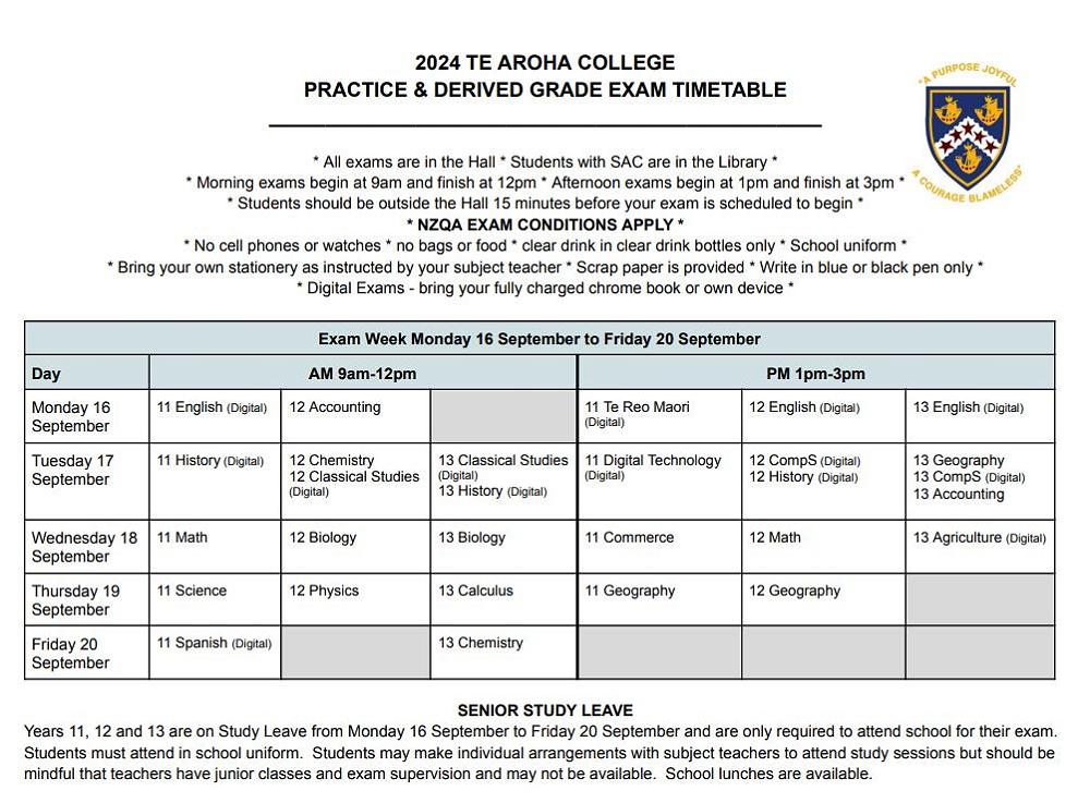 Derived Exams Timetable 2024 and Advice to Senior Students