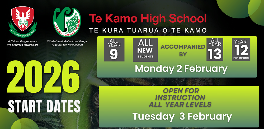 Term 1, 2026 Start Schedule — TKHS Newsletter Pānui 8 August 2025