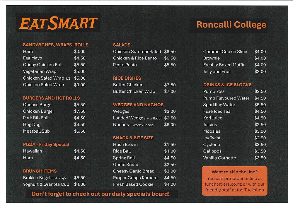 Tuck Shop Menu 2025 — Issue 1, 2025