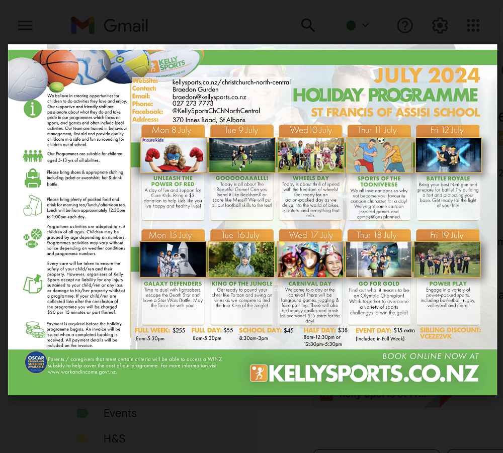 Kelly Sports Holiday Programme — Pānui #11 Friday 5 July 2024