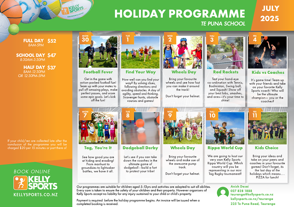 Kelly Sport Holiday Programme @ Te Puna School July 25