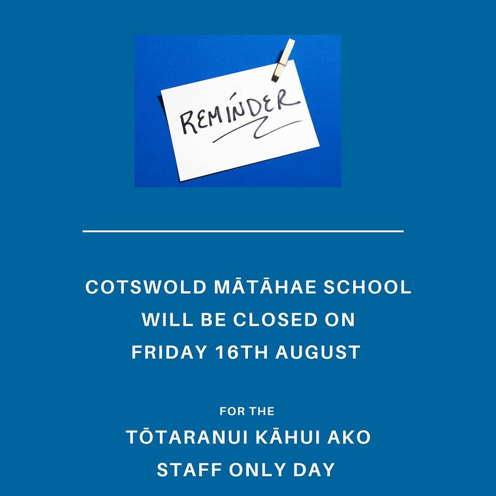 Kahui Ako Staff Only Day - 16 August