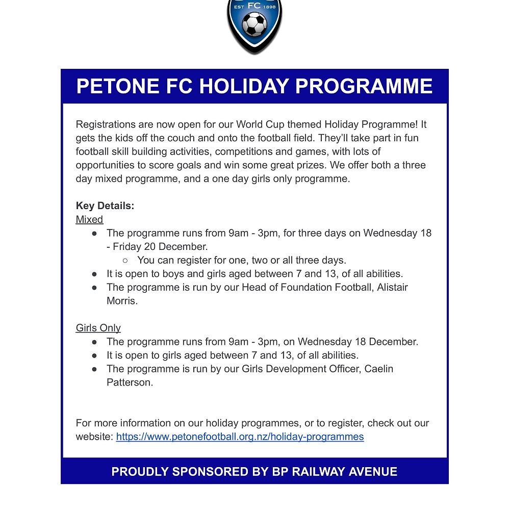 Petone Football Club Holiday Programme