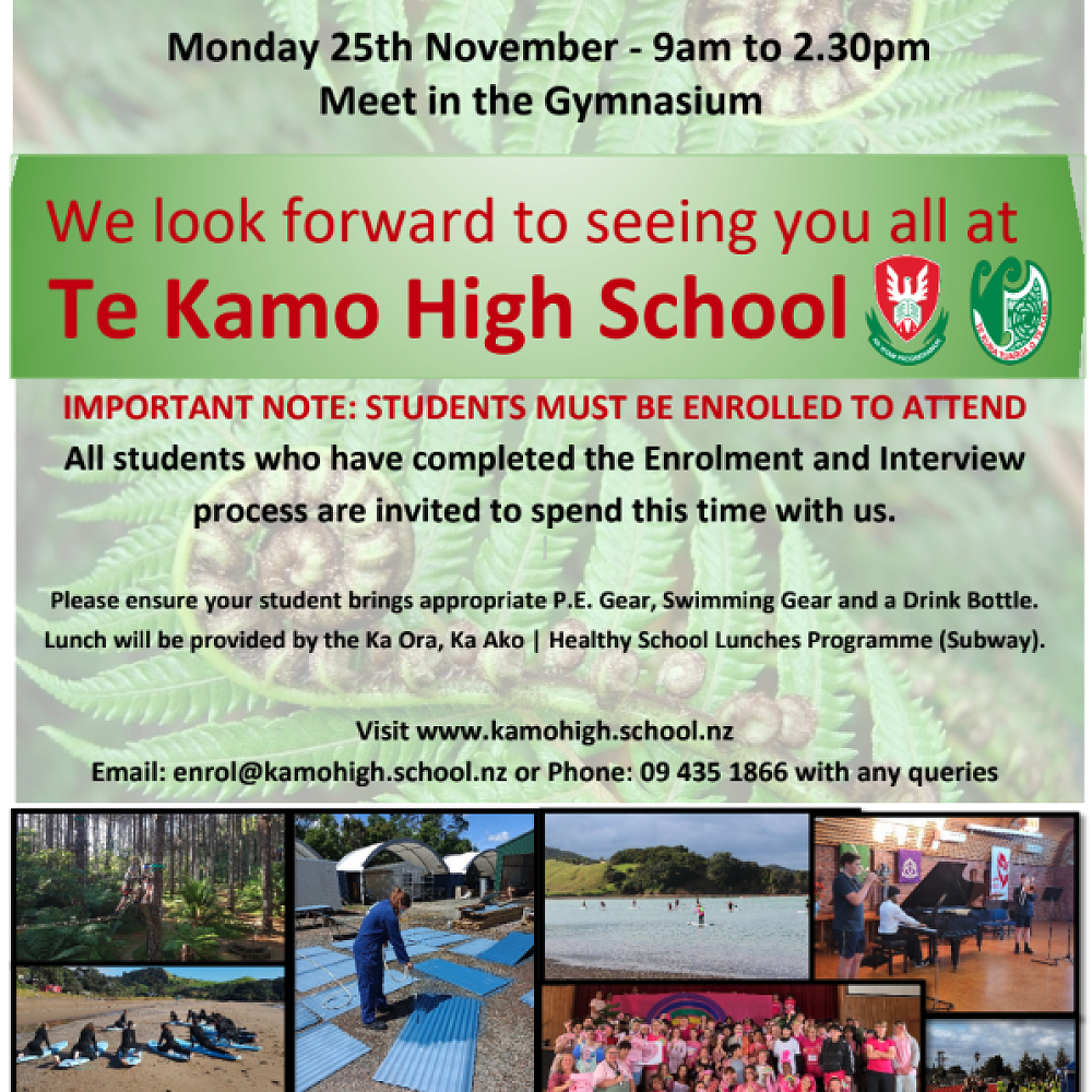 Te Kamo High School Orientation Day