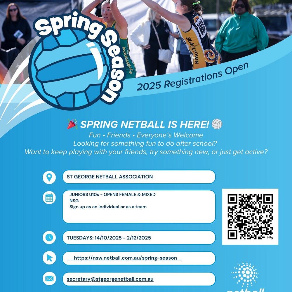 Spring Season 2025 Netball Registrations Open