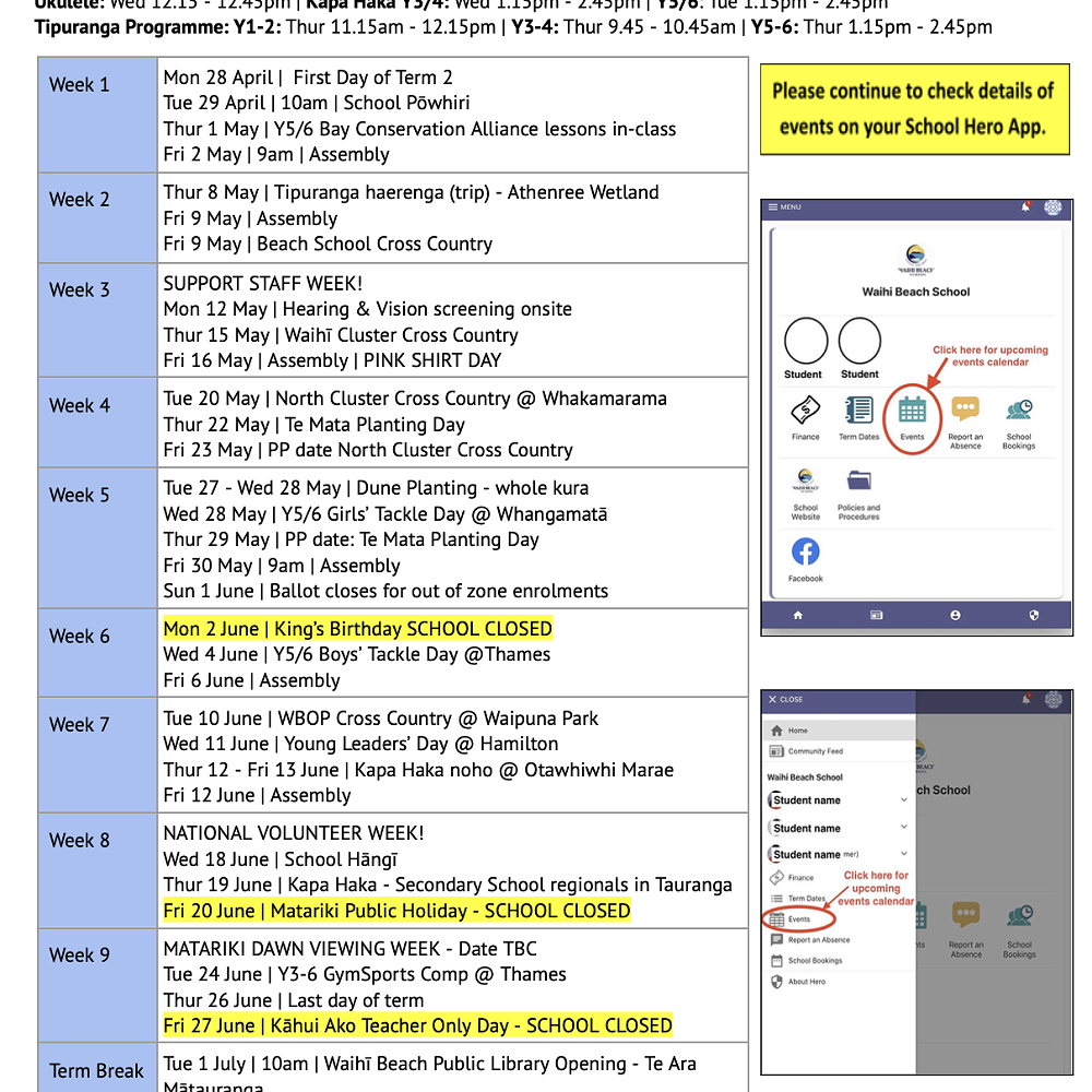 Term 2 - Key dates to remember