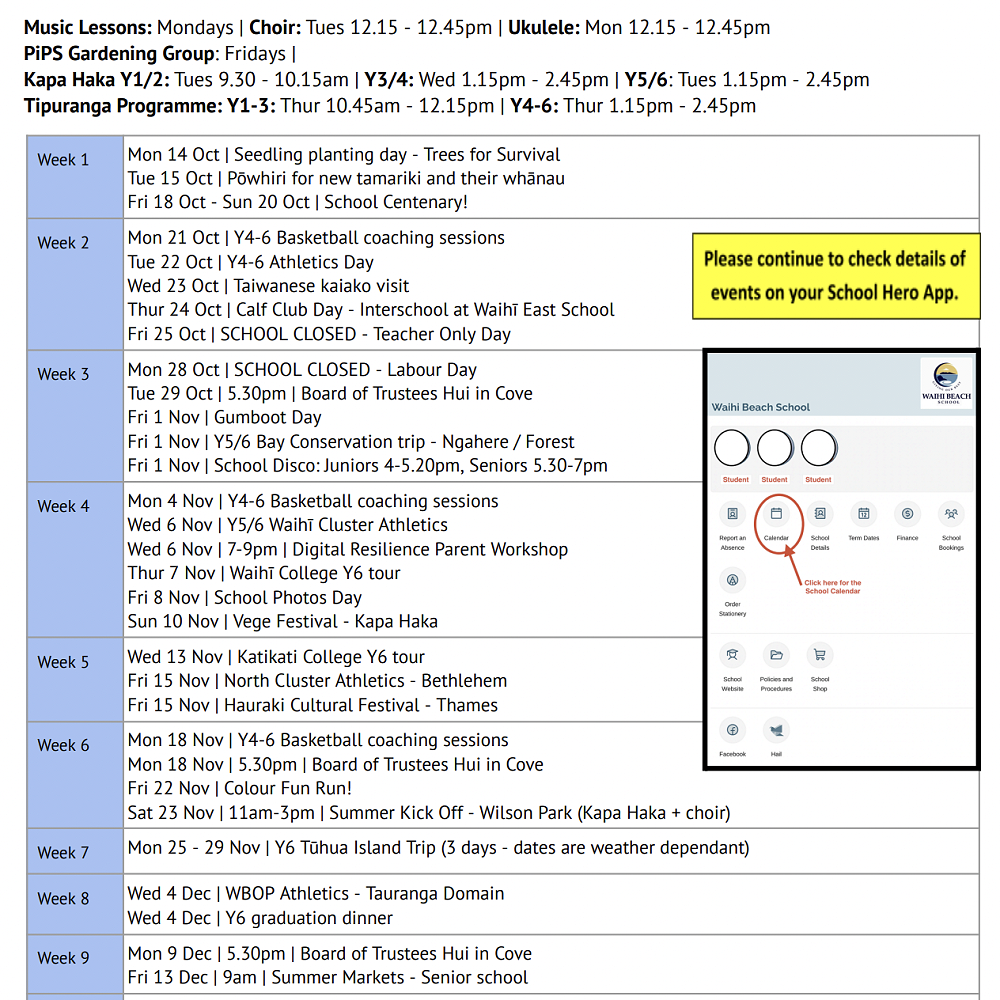 Term 4 - Key dates to remember