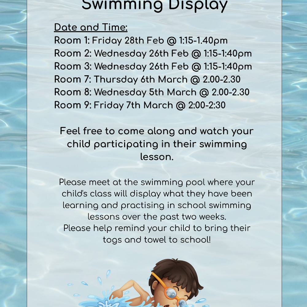 Save the Date - Junior Swimming Displays
